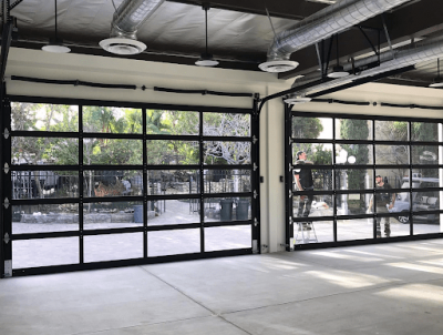 Beautiful, Contemporary Full View Glass and Aluminum Garage Doors